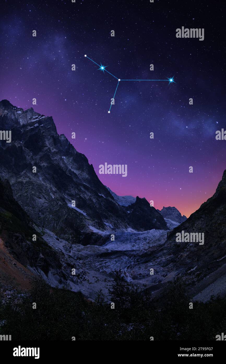 Cancer constellation in starry sky over mountains at night Stock Photo ...