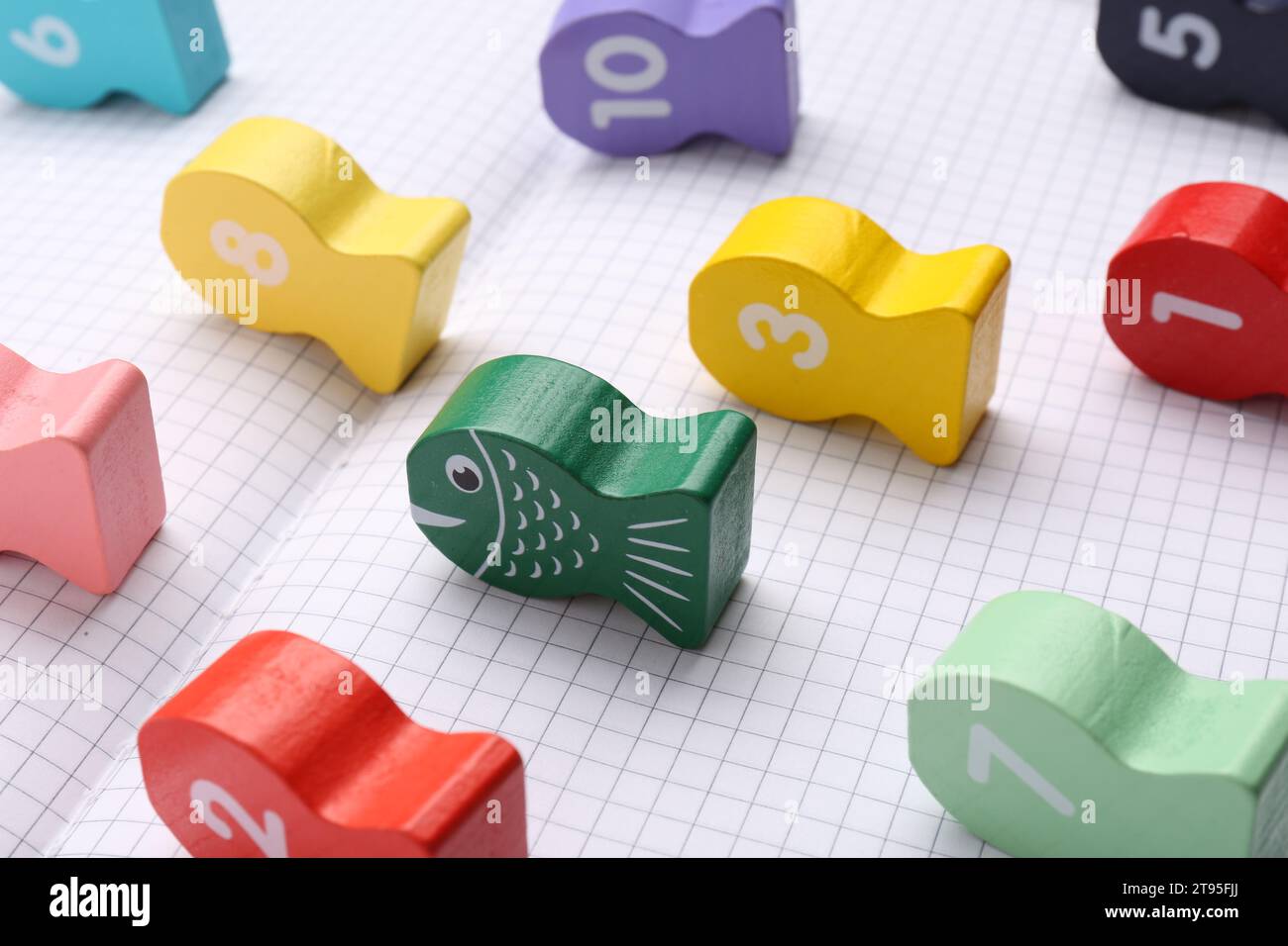 Educational game Fishing for Numbers on notebook with grid pages Stock ...