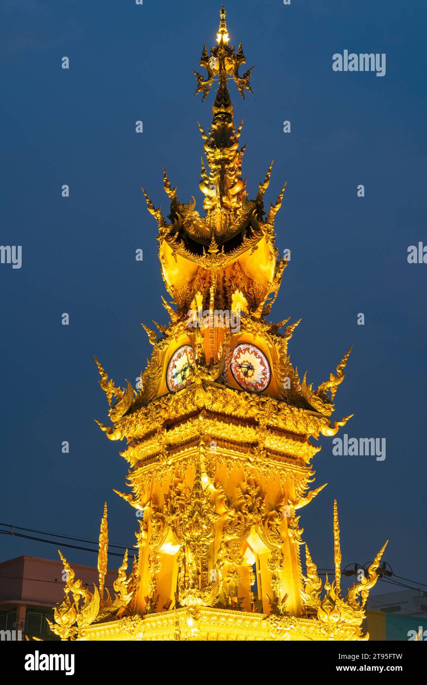 Flood lights shining from below the golden,historical,beautiful ornate ...
