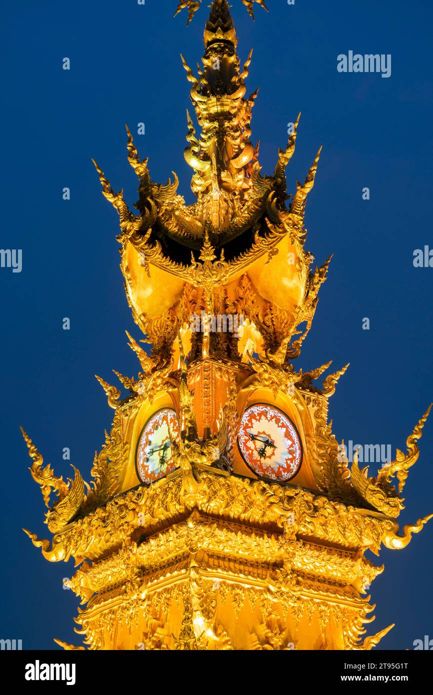 Flood lights shining from below the golden,historical,beautiful ornate ...