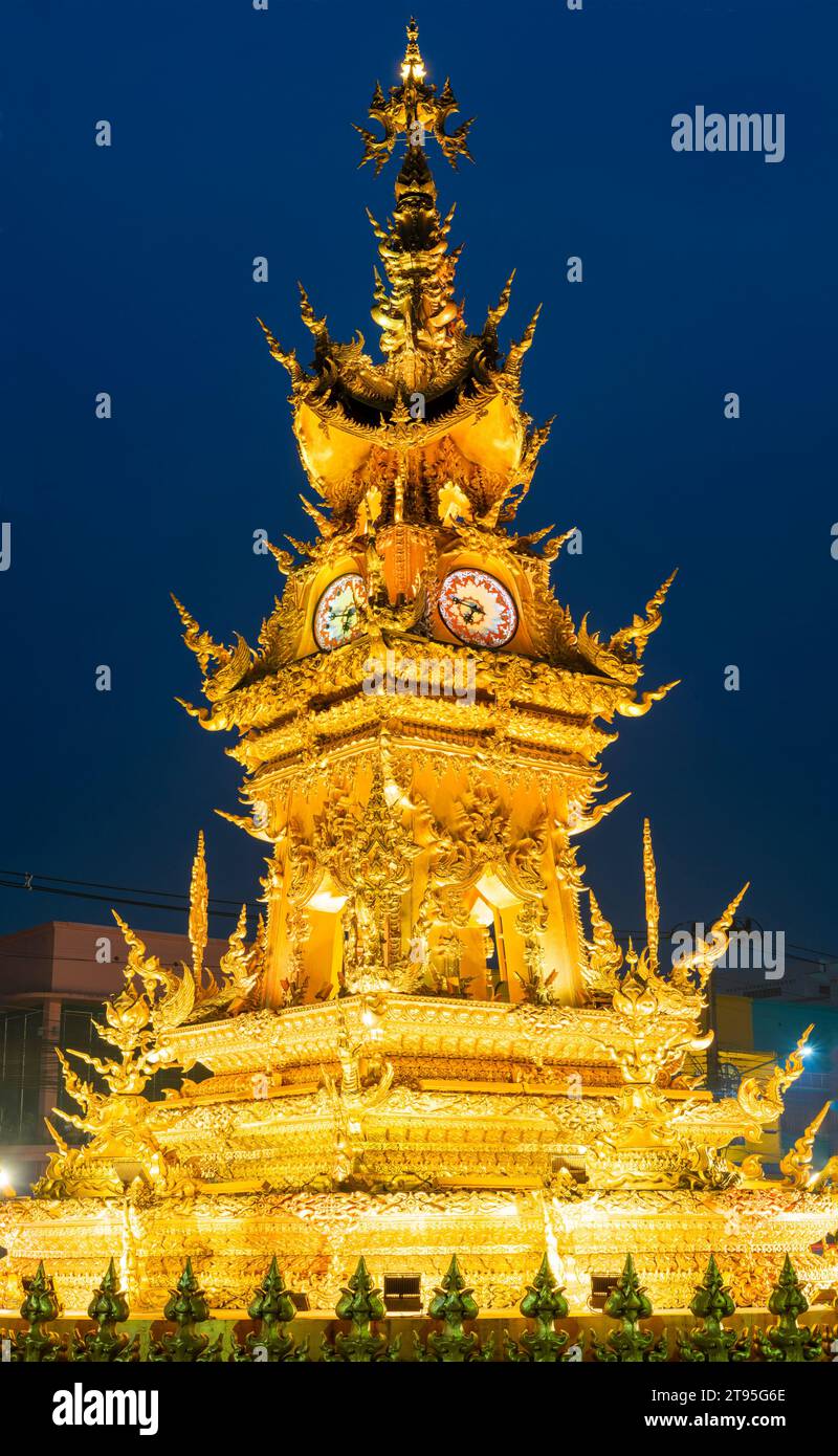 Flood lights shining from below the golden,historical,beautiful ornate ...