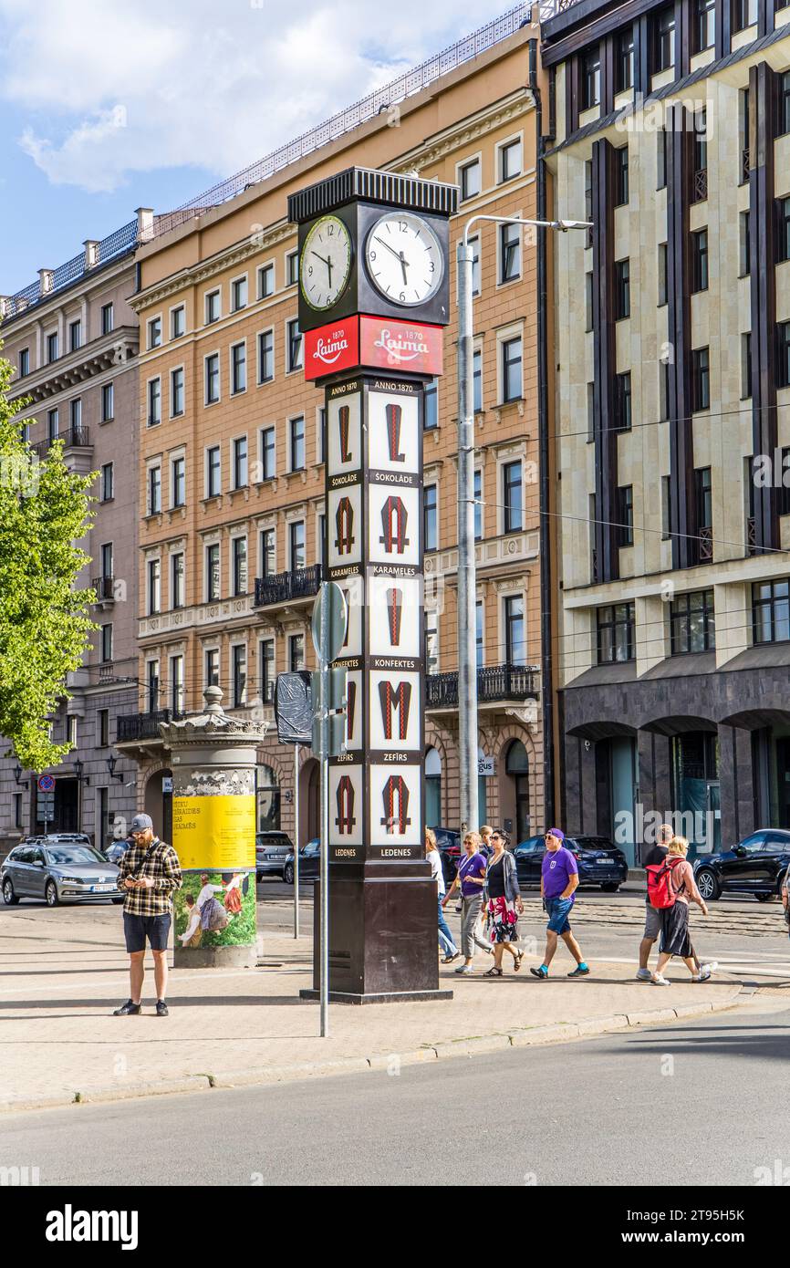 Riga, Latvia- July 7, 2023: Laima clock in Riga. The clock is one of ...