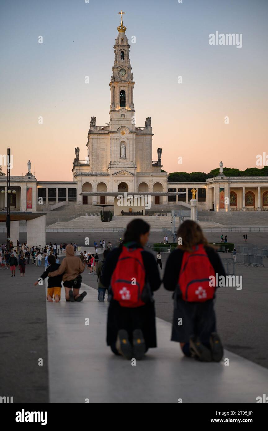 People walking the Penitential Path on knees towards the Chapel of the ...