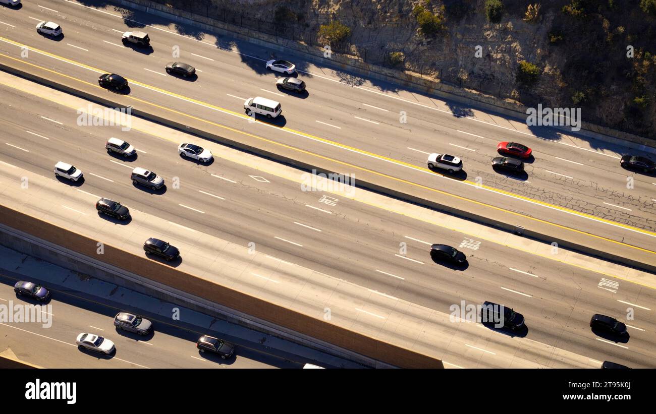 Top Down view on freeway traffic in Los Angeles - Los Angeles Drone ...