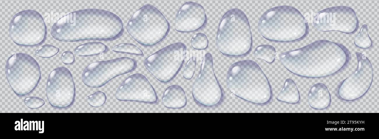 Realistic water drop set on transparent background. Clear rain droplets ...