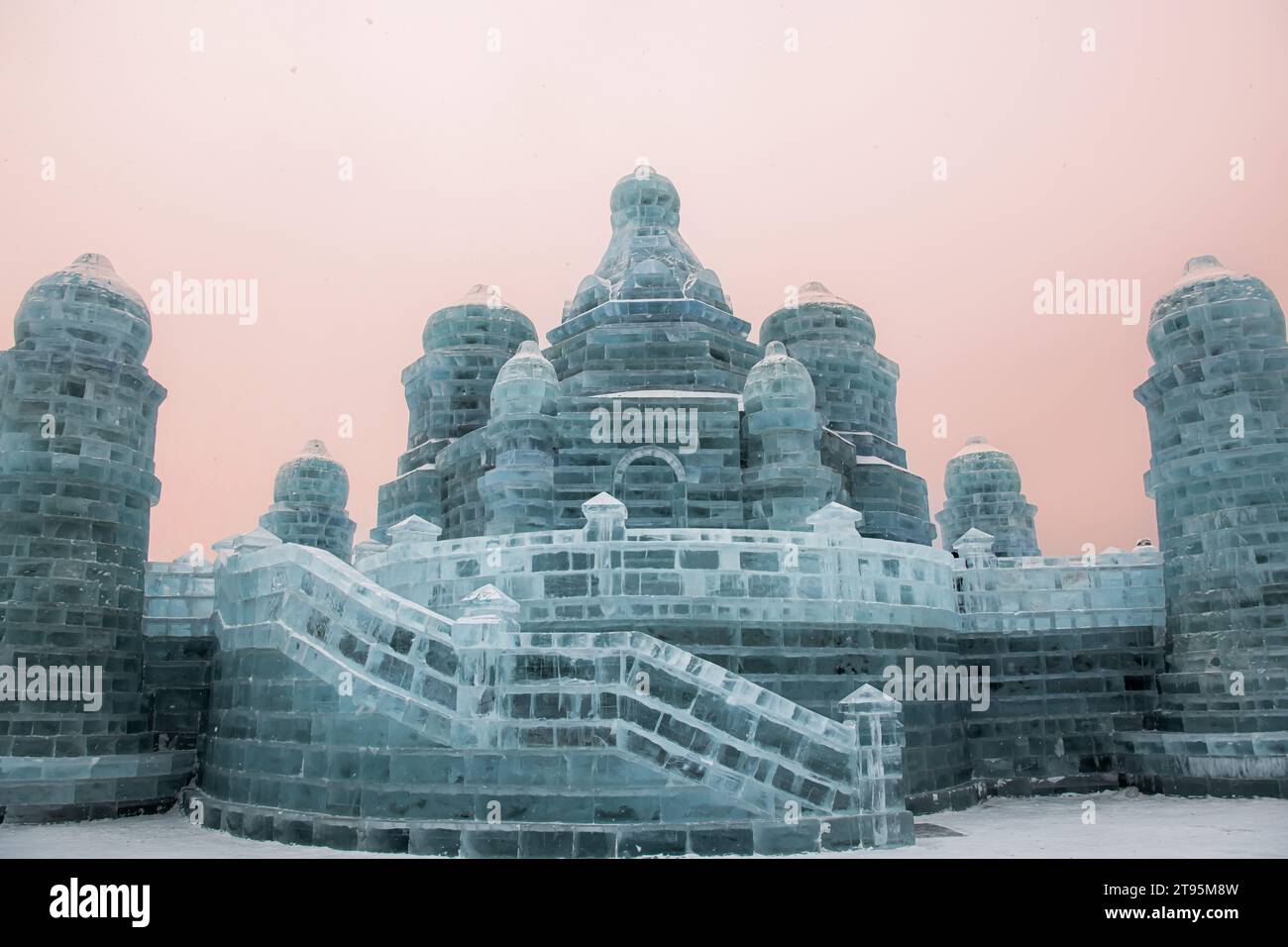 January 1, 2022, HARBIN, CHINA. Ice building. Harbin International Ice ...