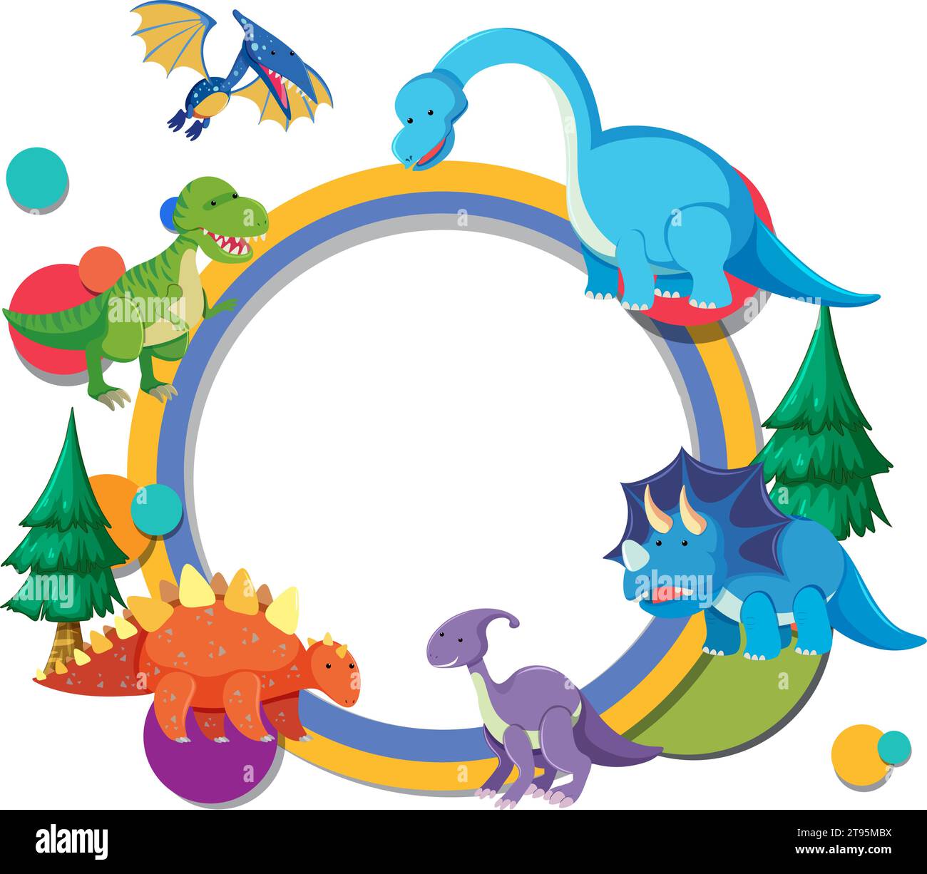 A delightful vector illustration of a charming dinosaur surrounded by a ...