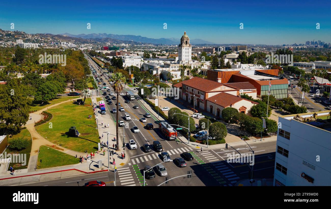 Aerial view over Beverly Hills in Los Angeles by drone Stock Photo - Alamy
