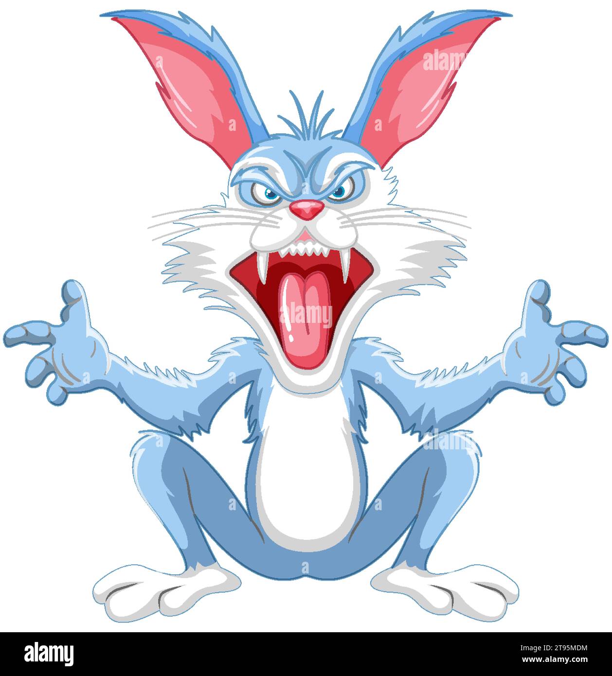 A vector cartoon illustration of a crazy rabbit sitting with sharp ...