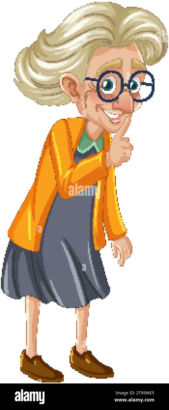 A vector cartoon illustration of an old grandmother in a shhh pose ...