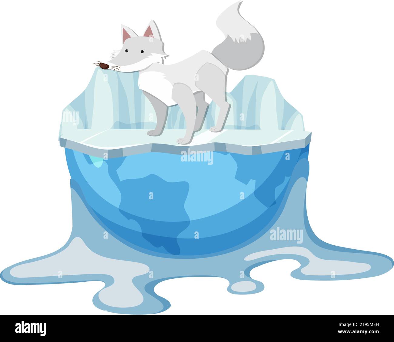 A white fox stands on melting ice, symbolizing the impact of climate ...