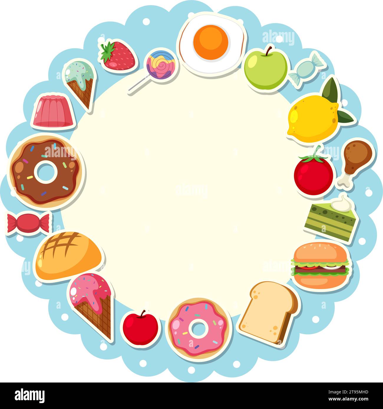 Vector cartoon illustration of a border banner filled with delicious ...