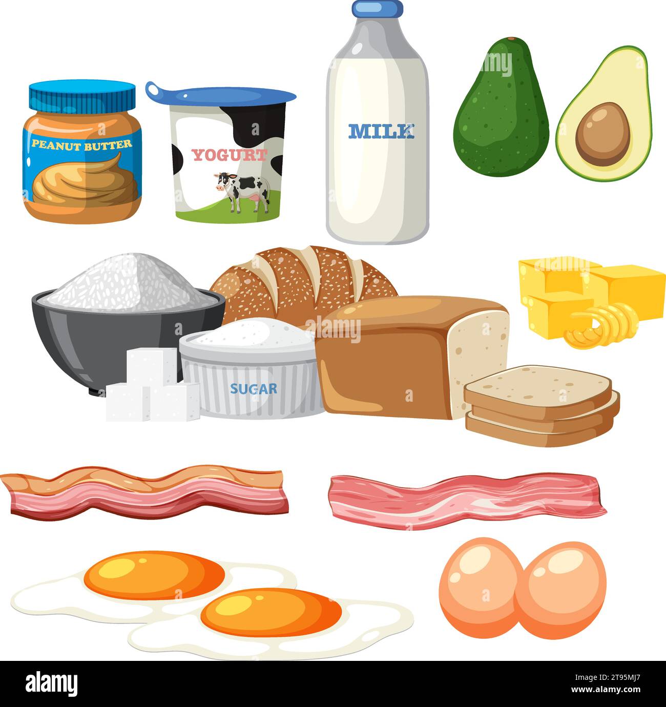 Colorful vector cartoon illustration of a set of organic food produce ...