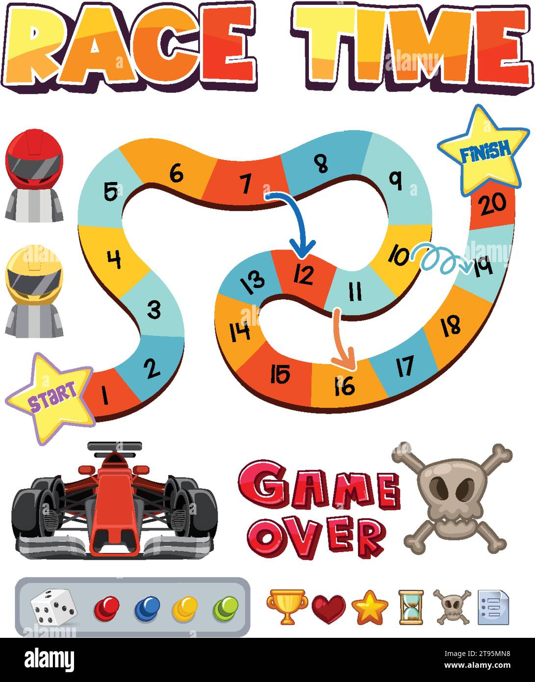 A vector cartoon illustration of a maze game with a car racing theme ...