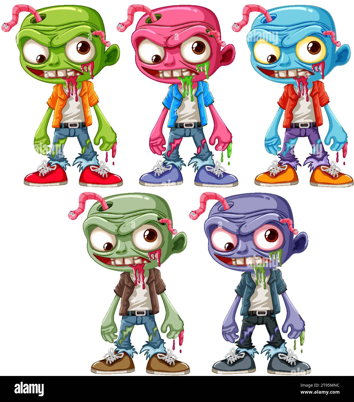 A set of five vector cartoon illustrations featuring zombie characters ...