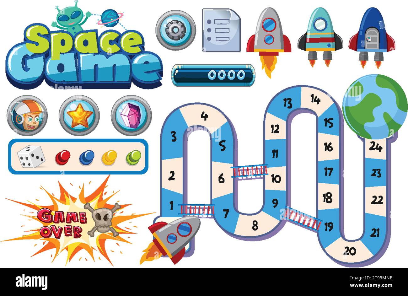 A vector cartoon illustration of a space-themed maze game template ...