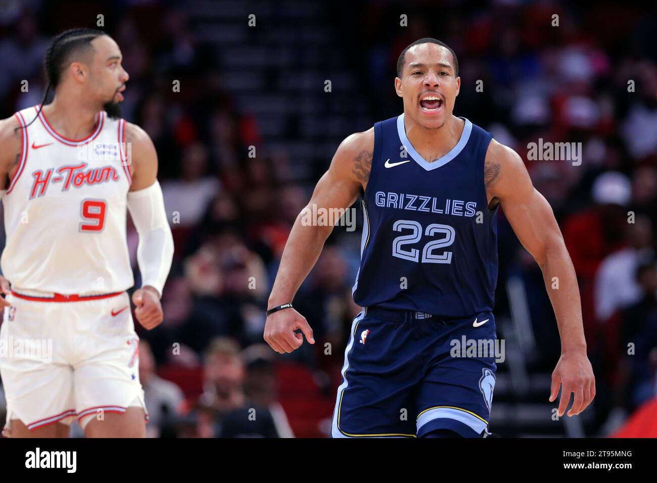 Memphis Grizzlies guard Desmond Bane (22) reacts after scoring next to ...