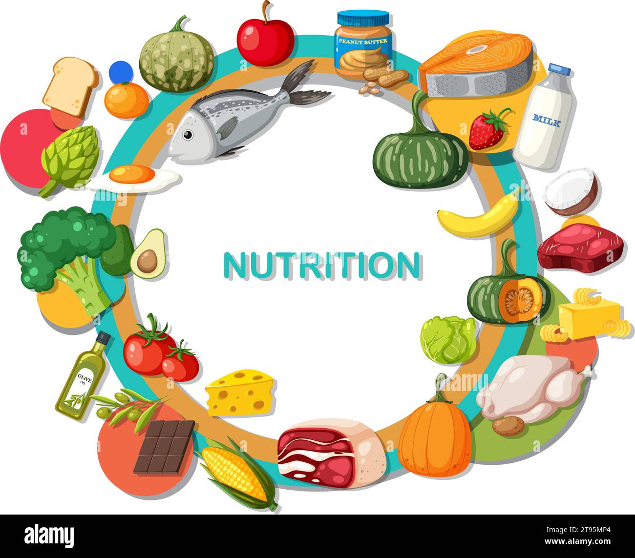 Colorful vector illustration of a nutrition-themed banner with fruits ...