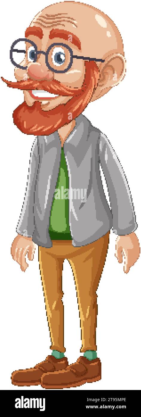 A vector illustration of a bald-headed cartoon character wearing ...