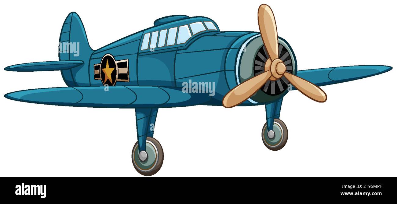 A blue, classic vintage aircraft isolated on a white background in a ...