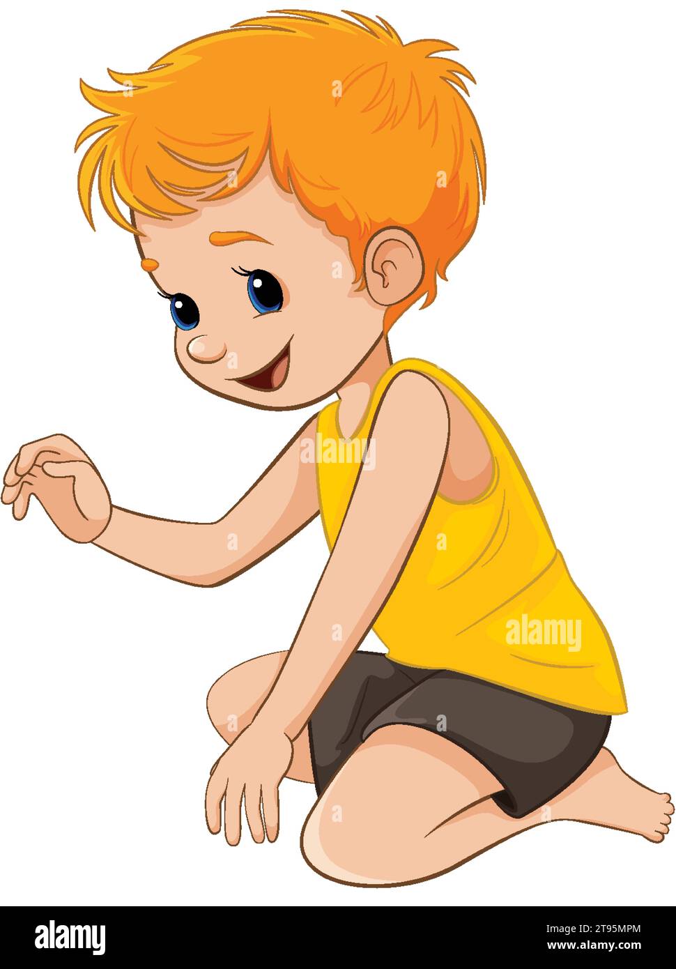 A cheerful cartoon boy sitting down with a smile Stock Vector Image ...