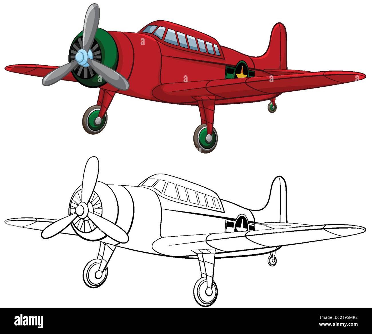Vector cartoon illustration of a classic military aircraft, isolated on ...