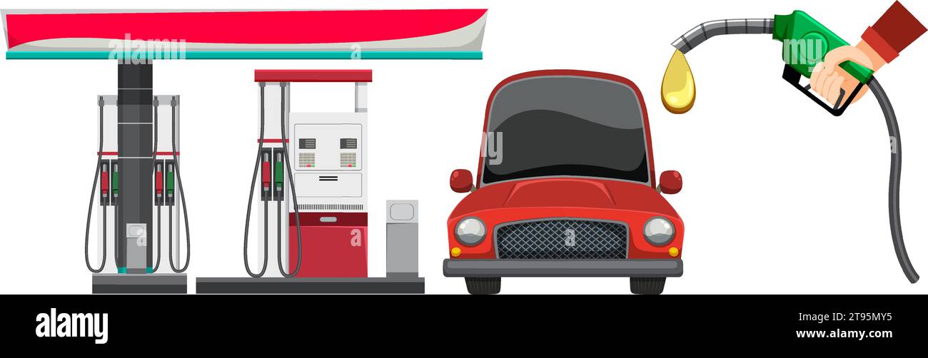 A vector cartoon illustration of a fuel gas station and petroleum oil ...