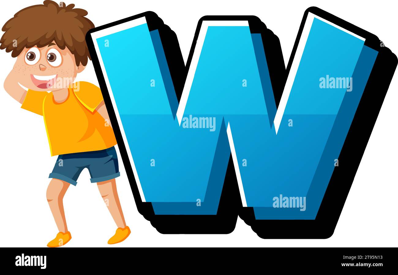 Colorful vector illustration of English letters W alphabet font with a ...