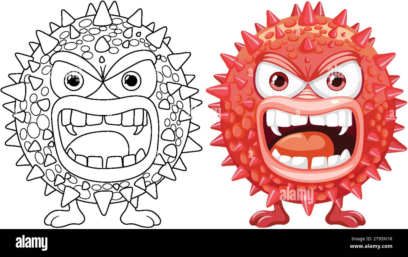 A colorful vector illustration of a spiky bacteria germ virus monster ...