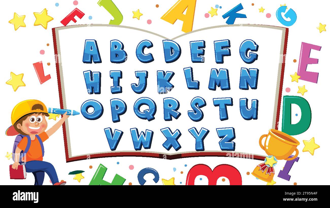 A young boy is engaged in writing on an A to Z alphabet learning sheet ...