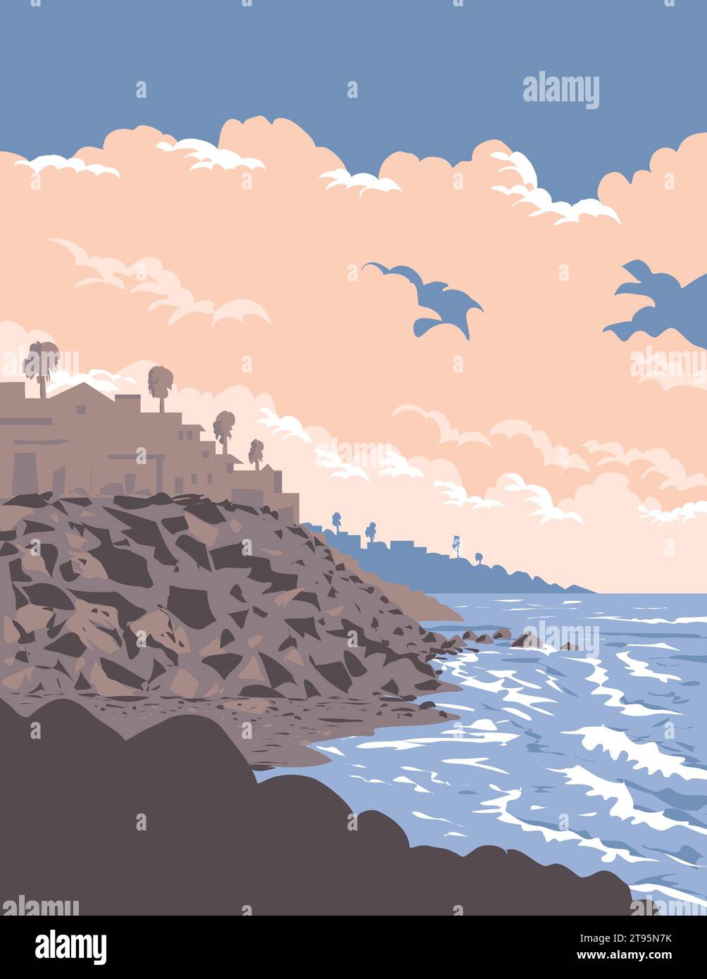 WPA poster art of surf beach at Buccaneer Beach in Buccaneer Beach Park ...