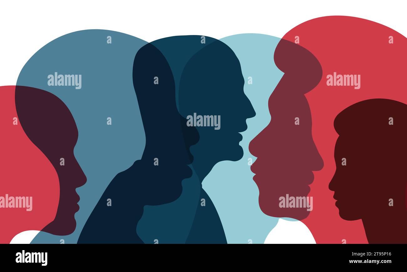 Silhouette of a group of men of diverse culture. The concept of ...