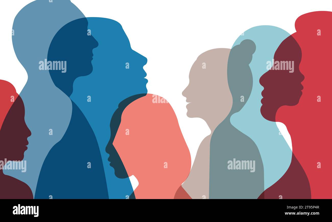 Silhouette of a group of men and women of diverse culture. The concept ...