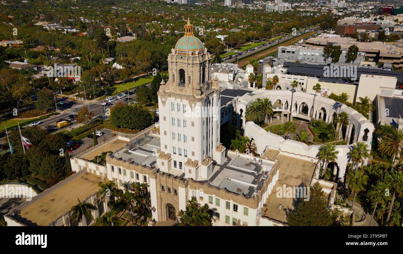 Beverly Hills City Hall Police Department and Civic Center from above ...
