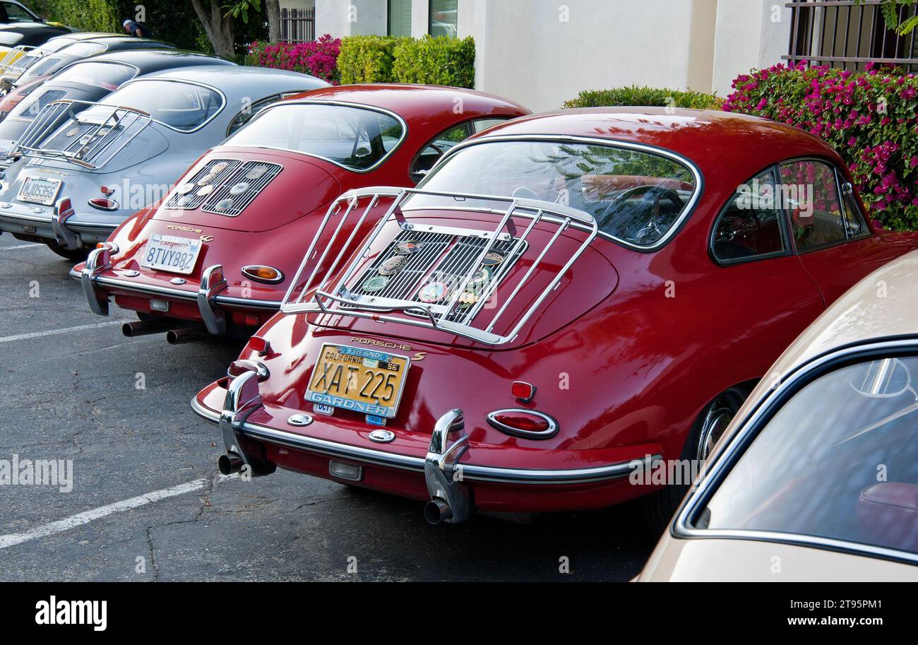A row of vintage Porsche sportscars gathered for a rally in Palm ...