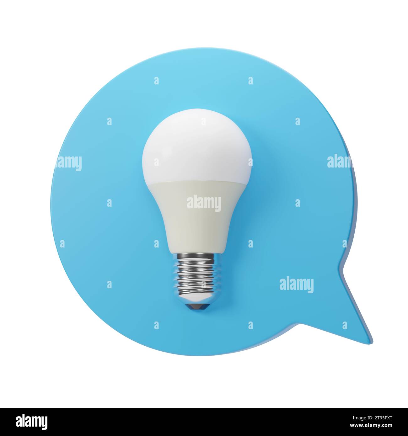 Led light bulb in a speech bubble isolated on white background. Idea concept. 3d illustration ...