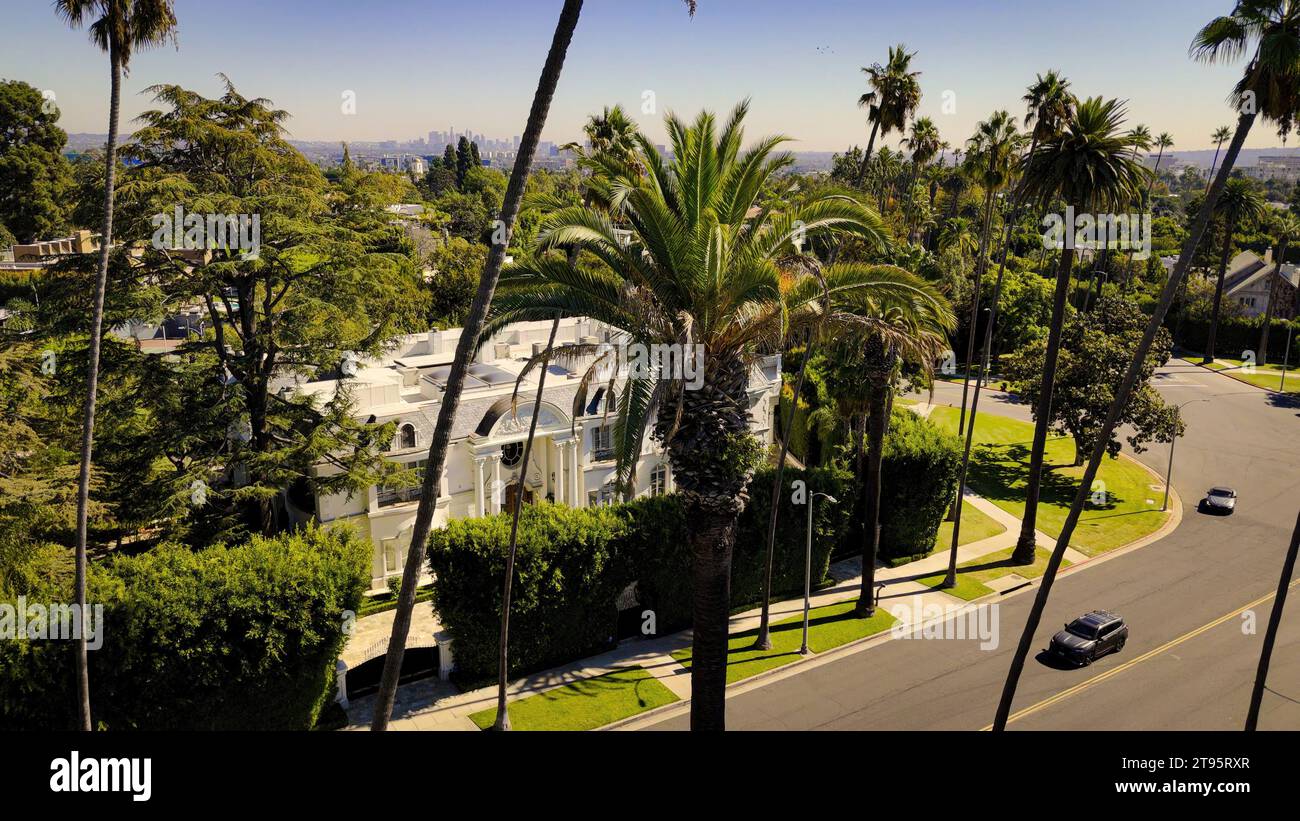 The famous Palm Trees of Beverly Hills - aerial view - Los Angeles ...