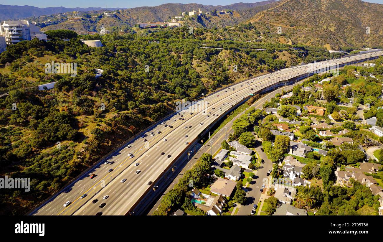 San Diego Freeway in Los Angeles from above - Los Angeles Drone footage ...