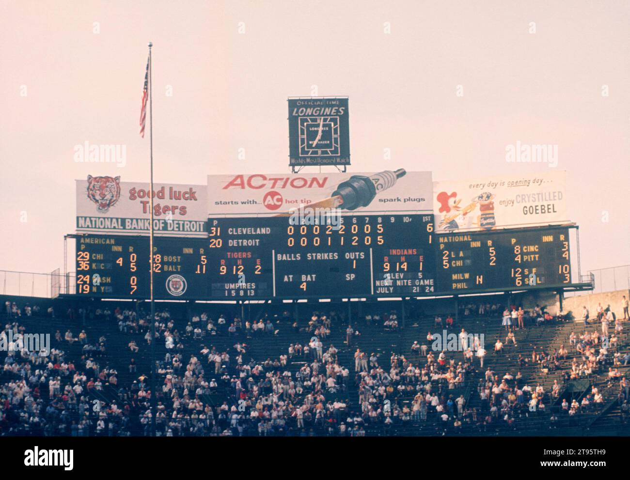 DETROIT, MI - JULY 4: General view of the scoreboard during an MLB game ...