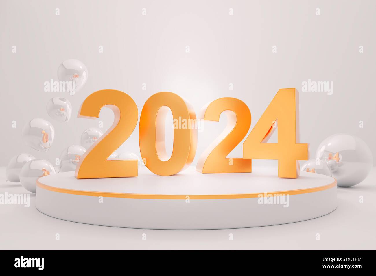 2024 New Year on Podium Product display with golden curve decoration ...