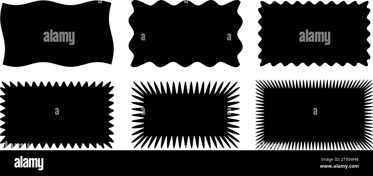 Zig Zag Wavy Edge Rectangle Shape Collection Jagged Rectangular Form Set Black Graphic Design