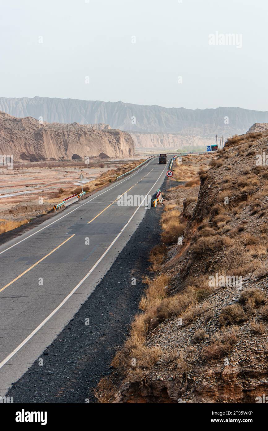 Roads in arid deserts of Xinjiang, China Stock Photo - Alamy