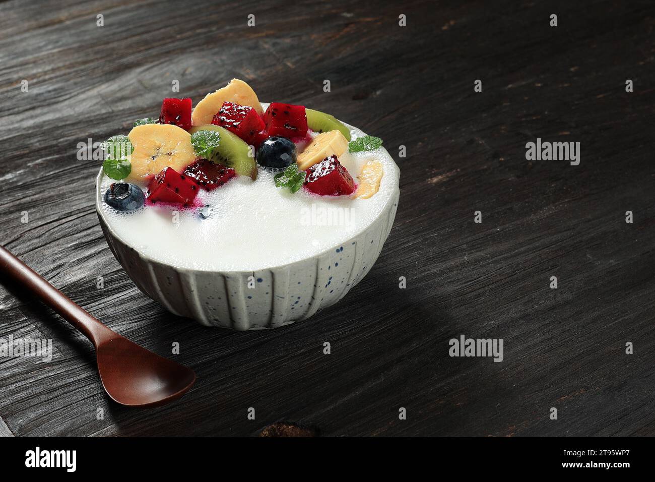Smoothie Milkshake Bowl with Fresh Fruit, Banana Slice, Blueberry ...