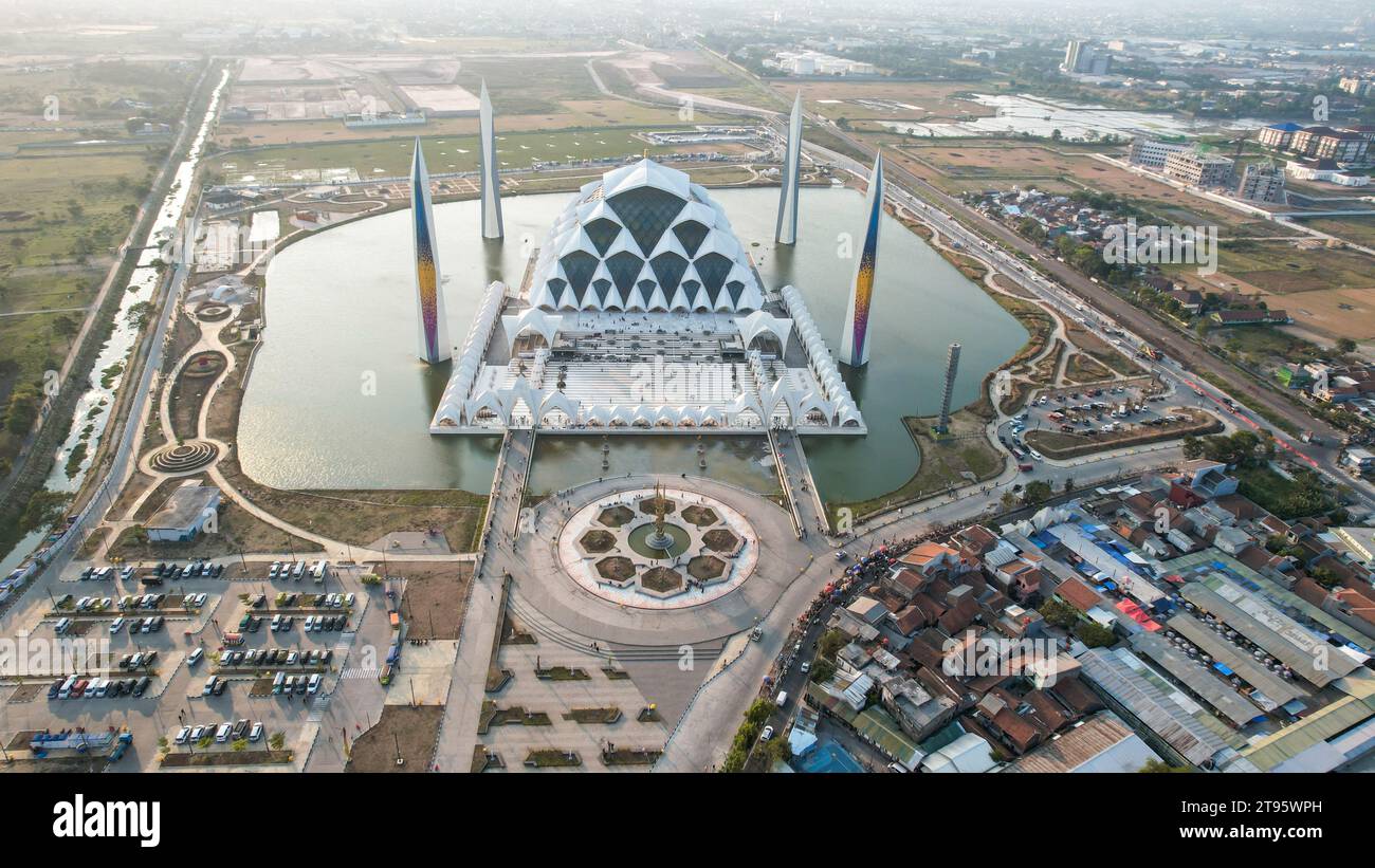 Aerial view show Al Jabbar Great Mosque a landmark and icon of West ...