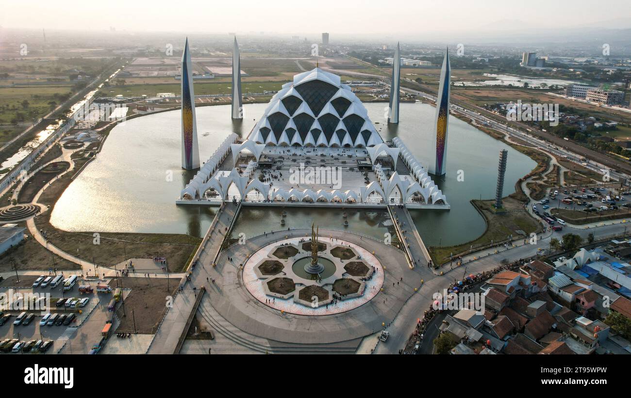 Aerial view show Al Jabbar Great Mosque a landmark and icon of West ...
