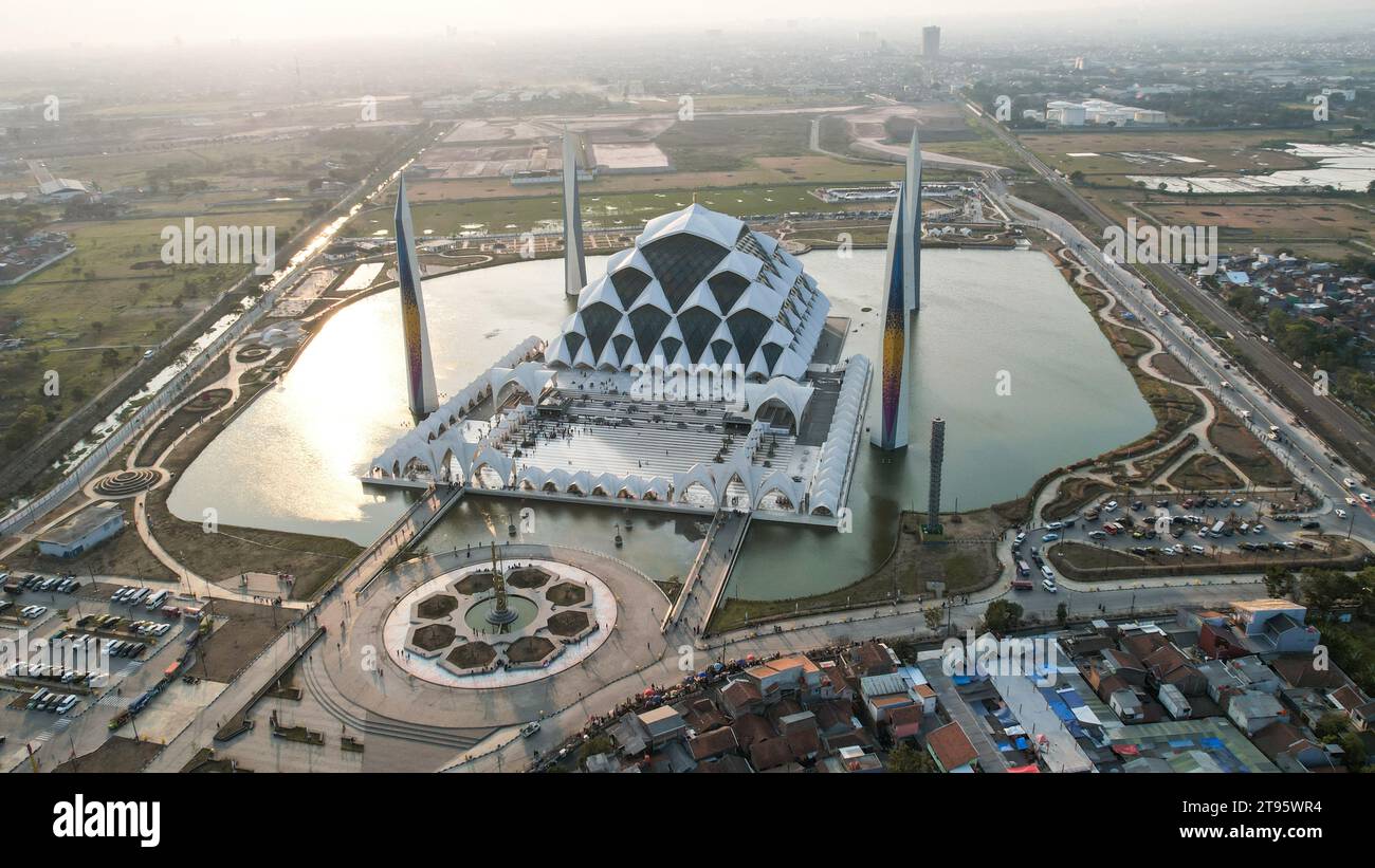 Aerial view show Al Jabbar Great Mosque a landmark and icon of West ...