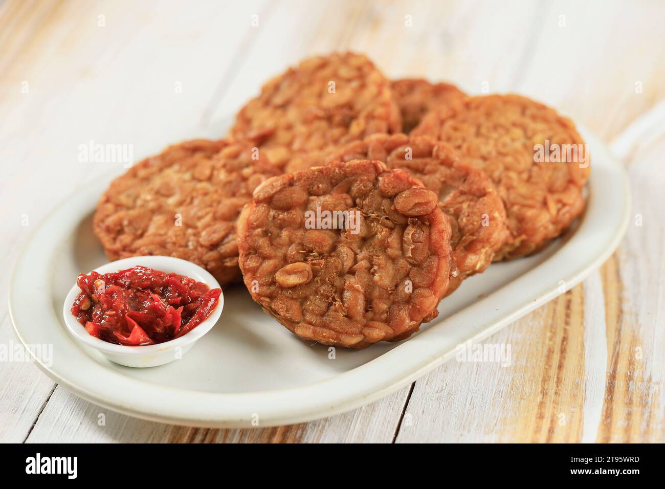 Tempe Goreng or Fried Tempeh with Spicy Sambal. Tempeh Made from ...