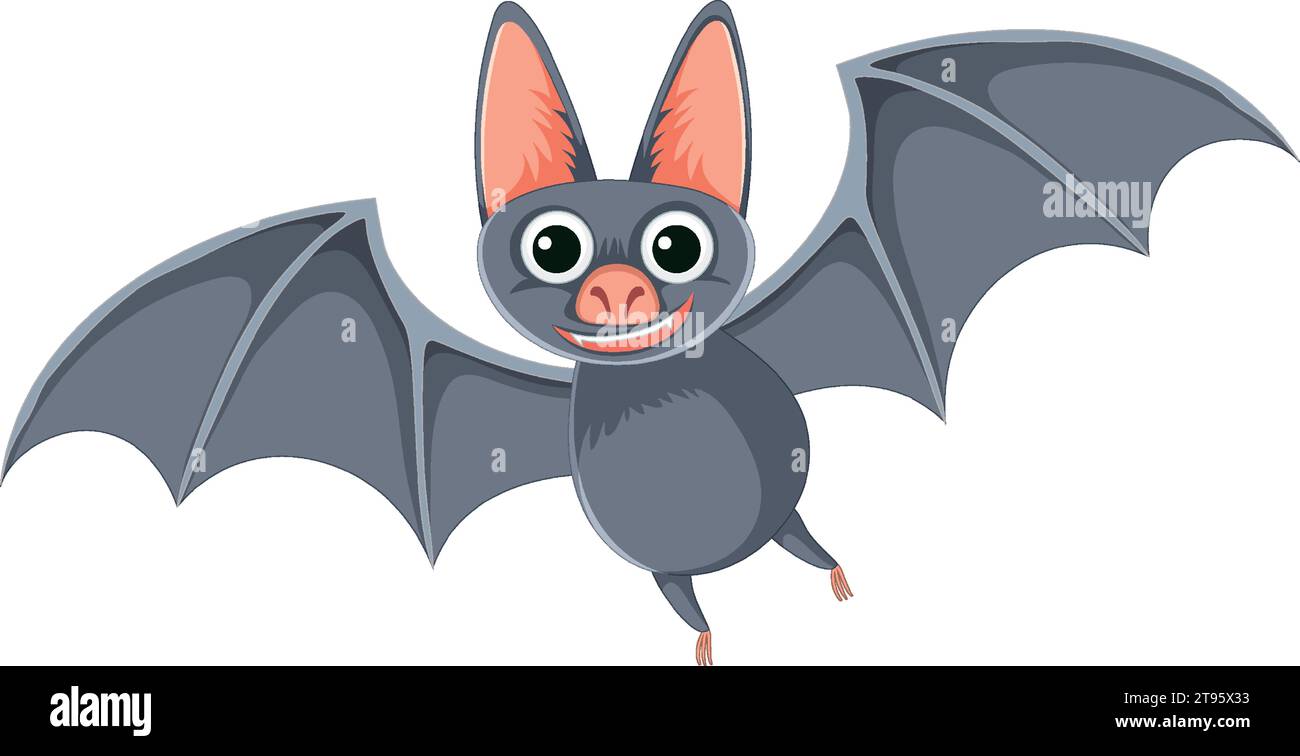 A charming and minimalistic cartoon illustration of a bat in flight ...