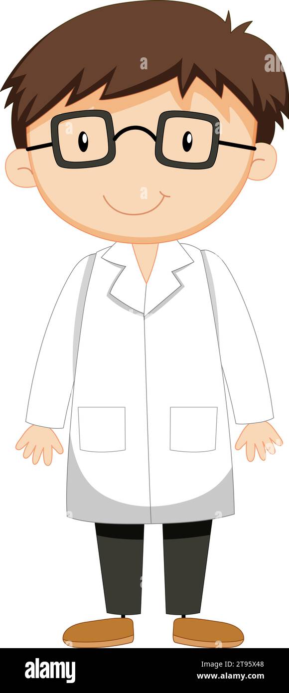 Adorable scientist wearing gown and glasses in doodle style Stock ...
