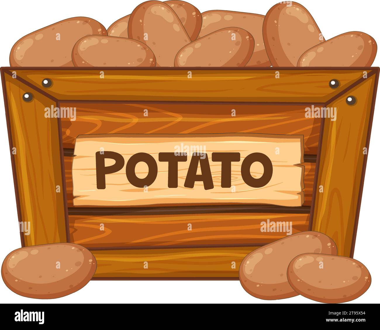 Illustration of potatoes in a wooden box with a sign banner Stock ...